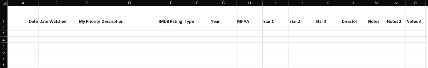 Spreadsheet Template - Movies - Arehart Web and Tech
